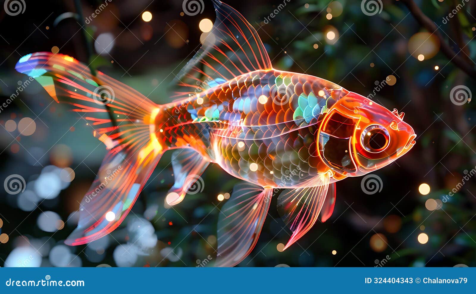 Transparent Hologram of Golden Fish. Fish is a Low-poly Compound ...