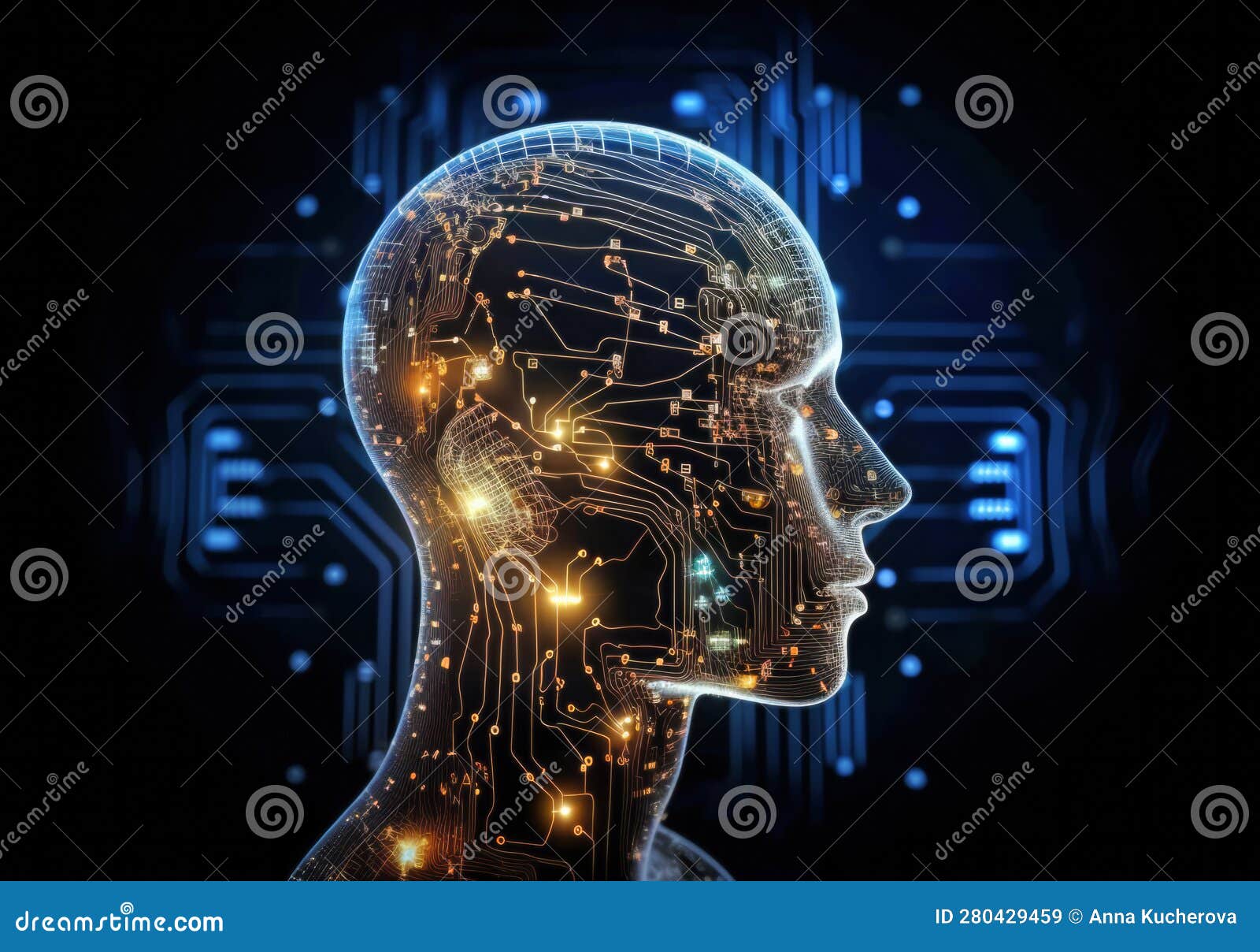 Transparent Human Head with Computer Circuitry. Enhanced Human ...