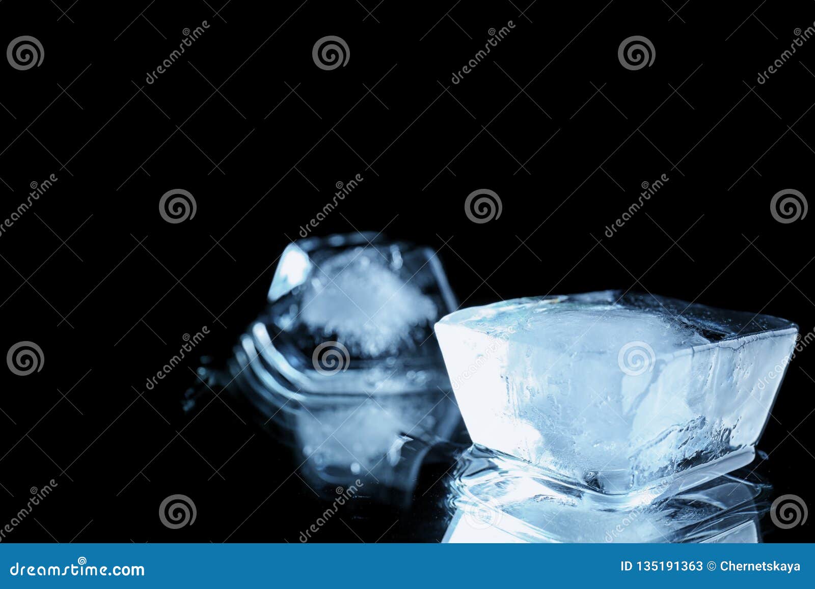 Transparent Ice Cube on Black Mirror Surface Stock Image - Image of ...