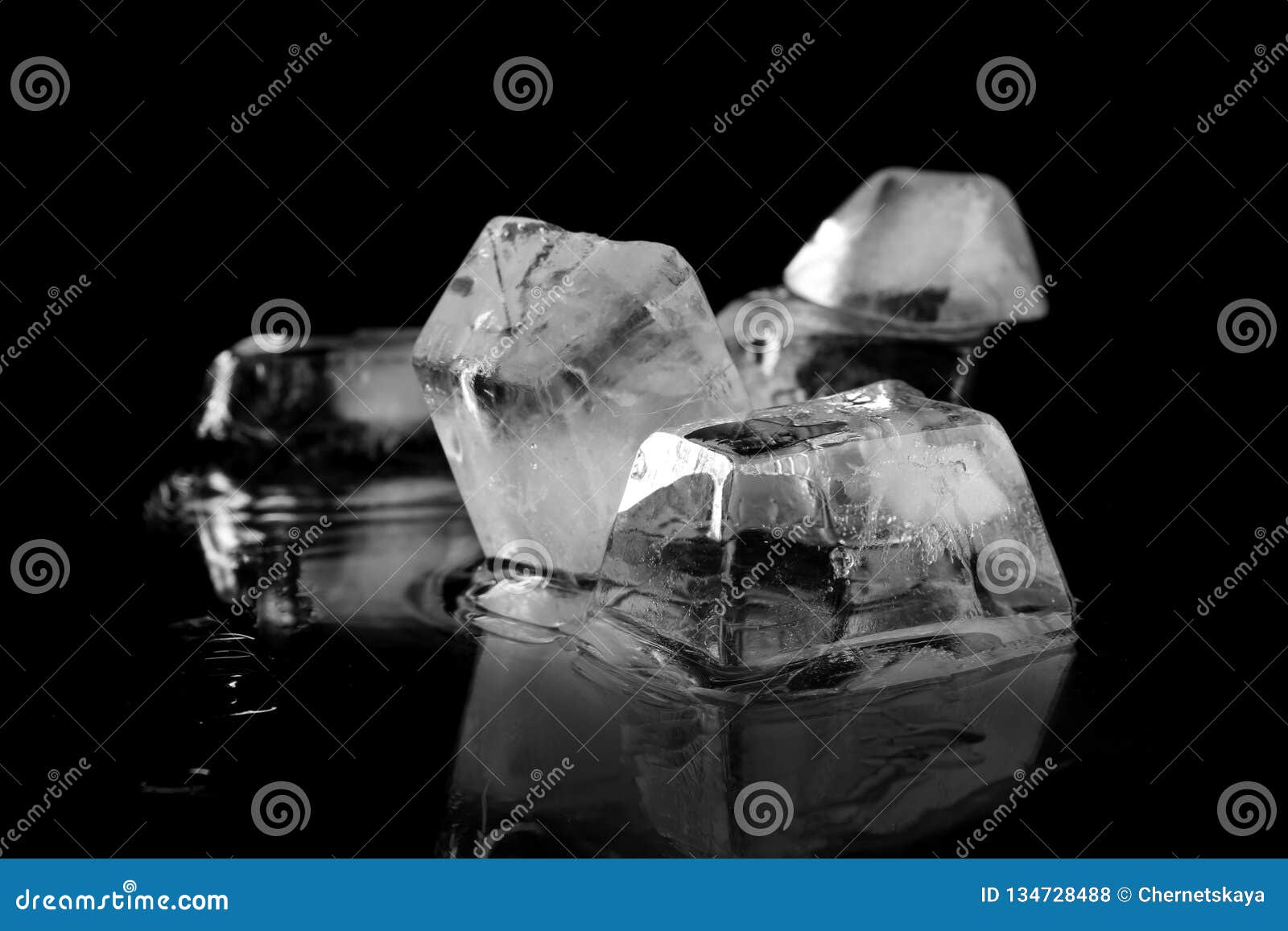 Transparent Ice Cubes on Black Mirror Stock Photo - Image of drop ...
