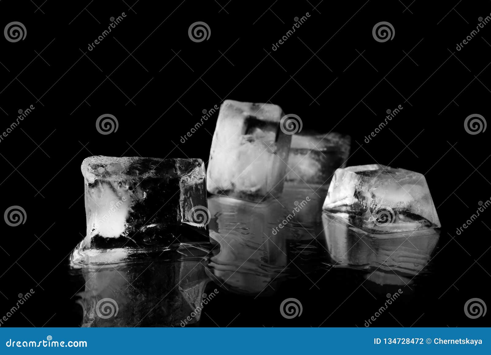 Transparent Ice Cubes on Black Mirror Stock Photo - Image of black ...