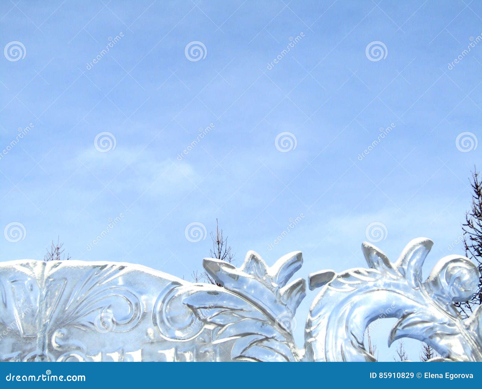 Transparent Ice Sculpture Against the Sky Stock Image - Image of branch ...