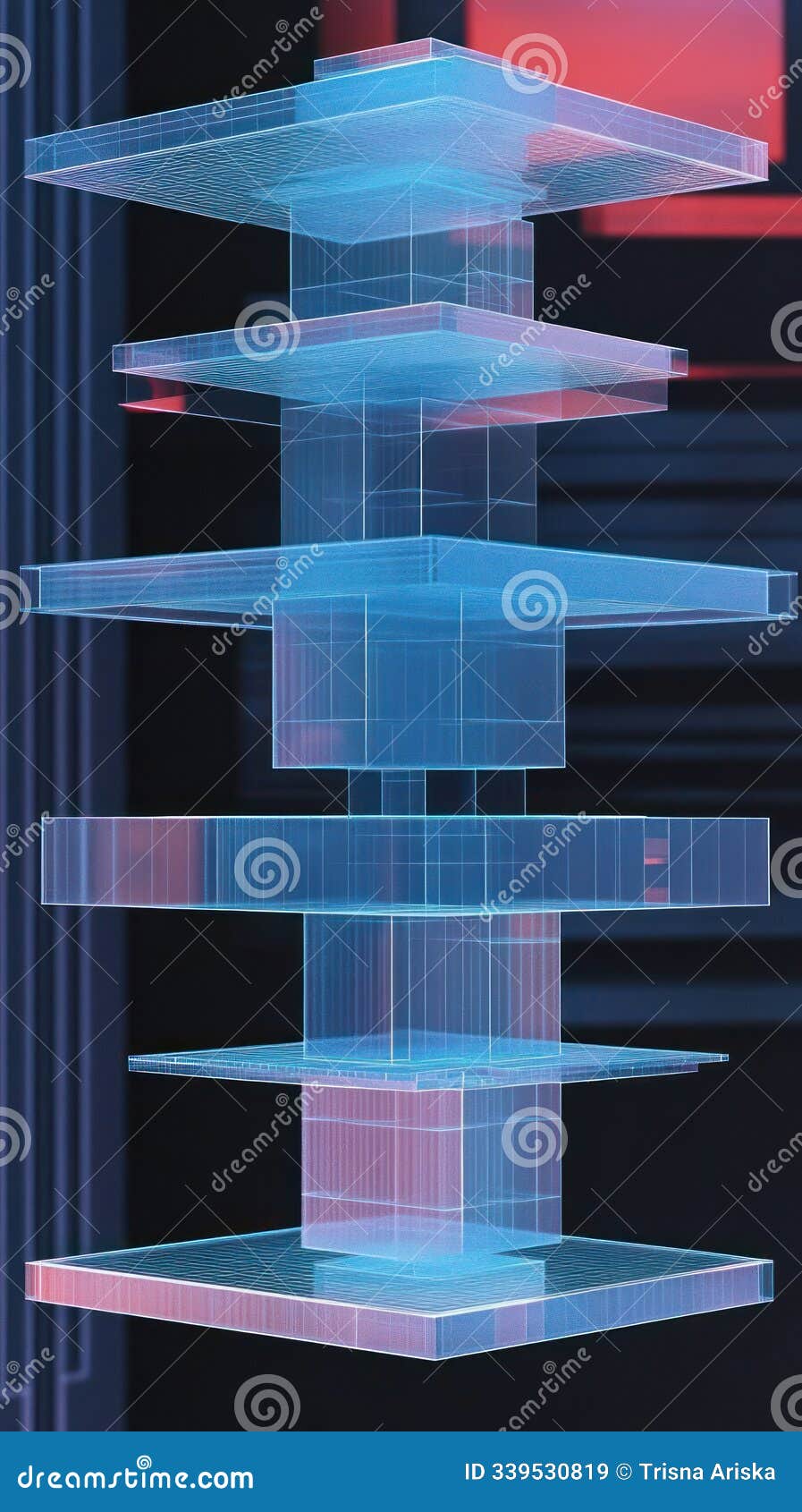 A Transparent, Layered Structure Resembling a Digital or Architectural ...