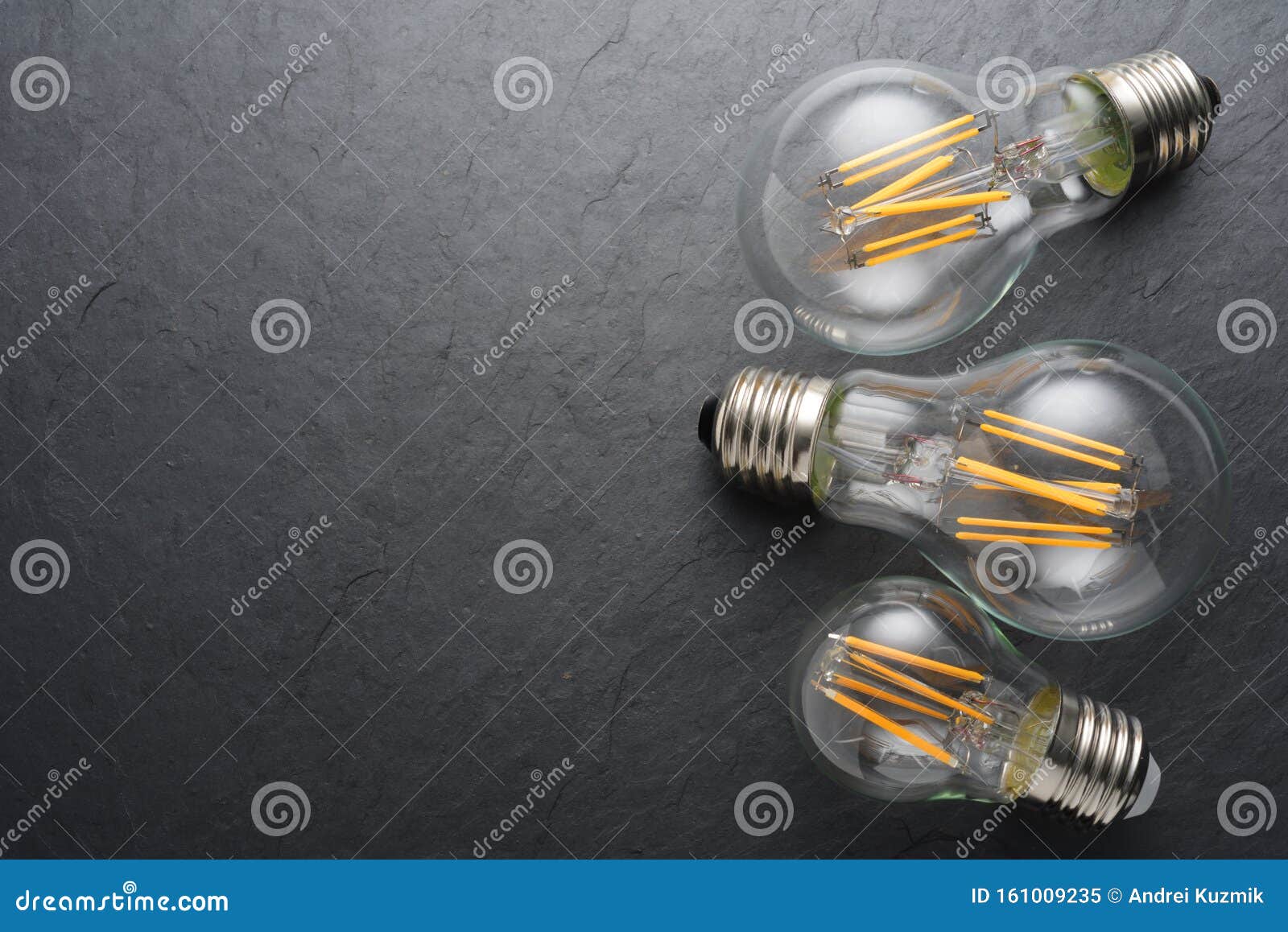 Transparent LED Filament Light Bulbs on Black Background Stock Image ...