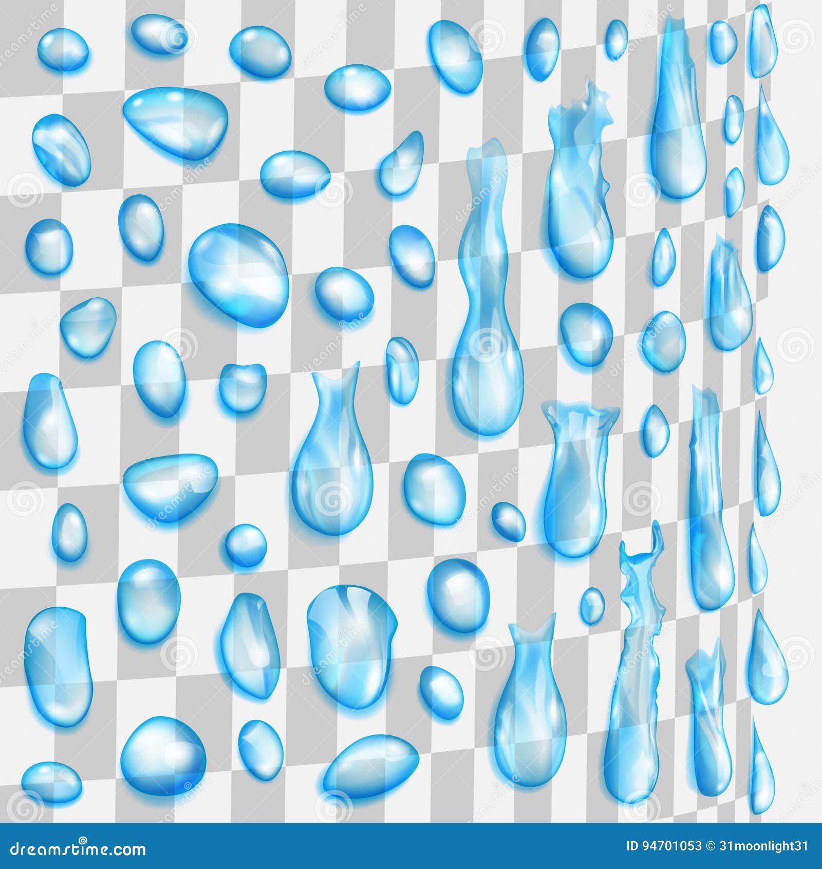 Transparent Light Blue Drops Flowing Along a Cylindrical Surface Stock ...