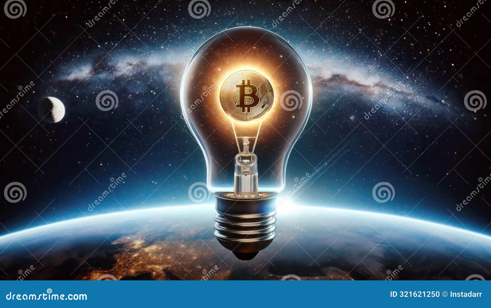 Transparent Light Bulb with Shining Bitcoin Inside, Deep Space Galaxy ...