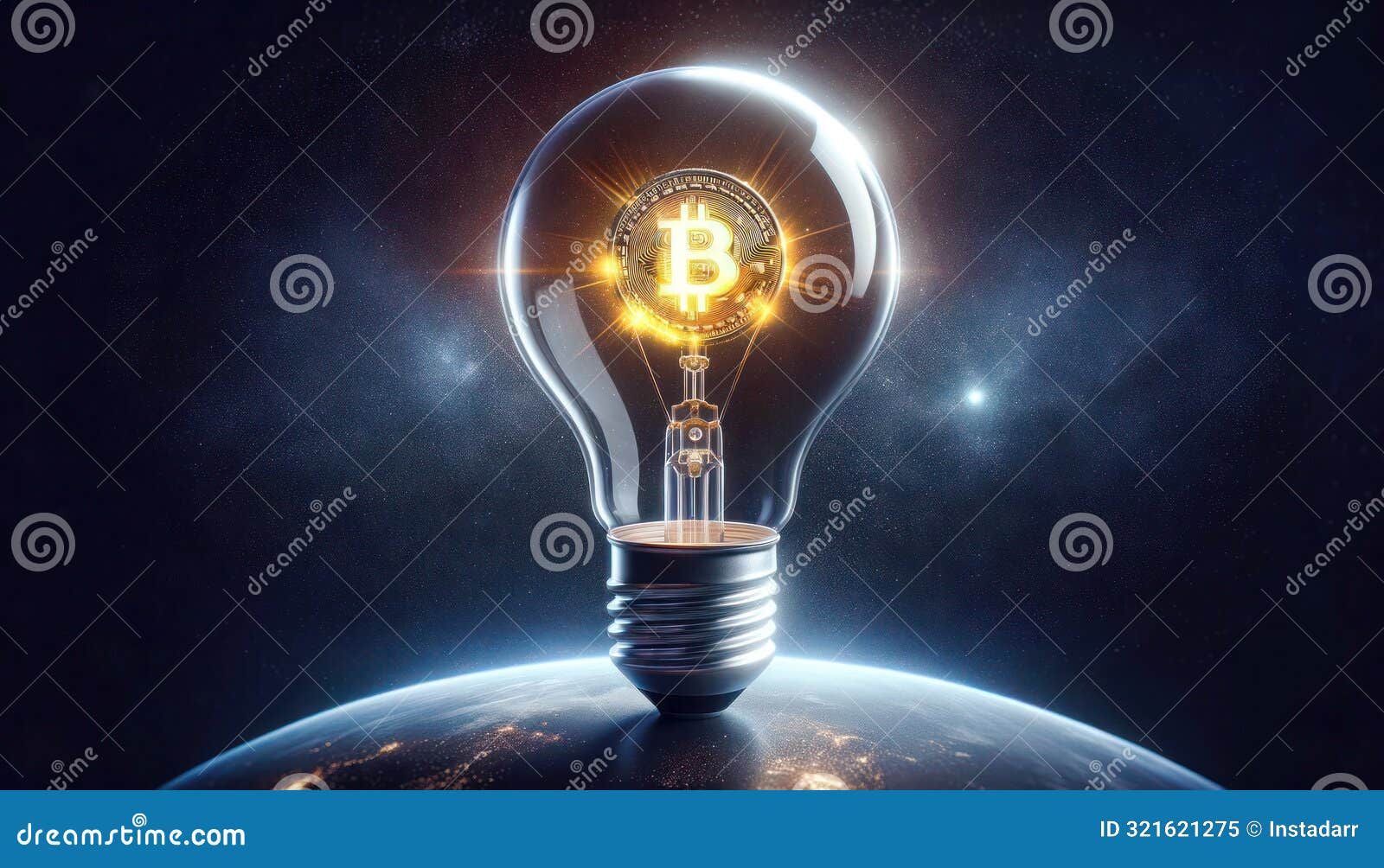 Transparent Light Bulb with Shining Bitcoin Inside, Deep Space Galaxy ...