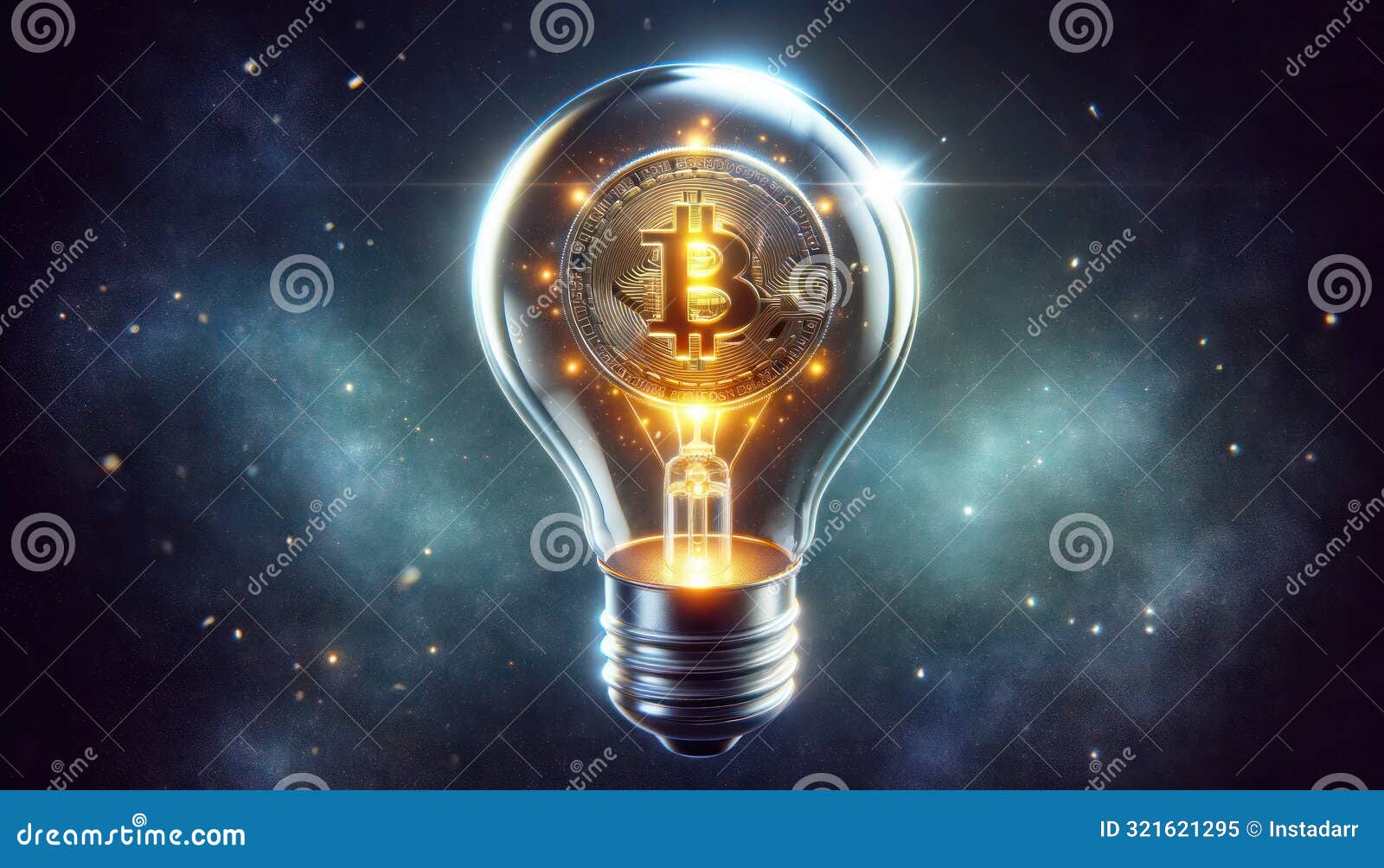 Transparent Light Bulb with Shining Bitcoin Inside, Deep Space Galaxy ...