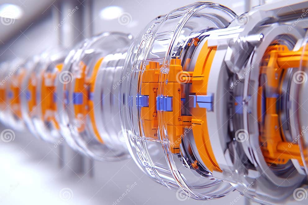 Transparent Mechanical Cylinder with Glowing Orange Rings Symbolizing Secure Data Flow Advanced ...