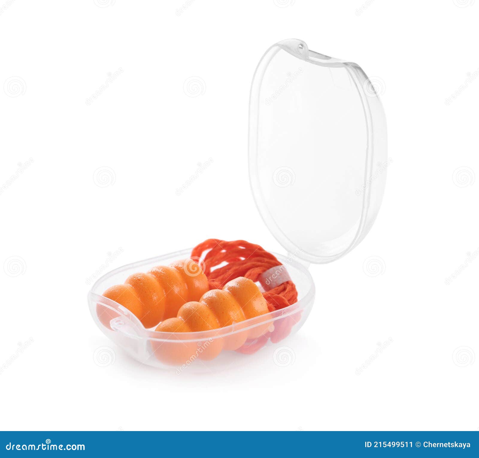 Transparent Plastic Case with Orange Ear Plugs Isolated on White Stock ...