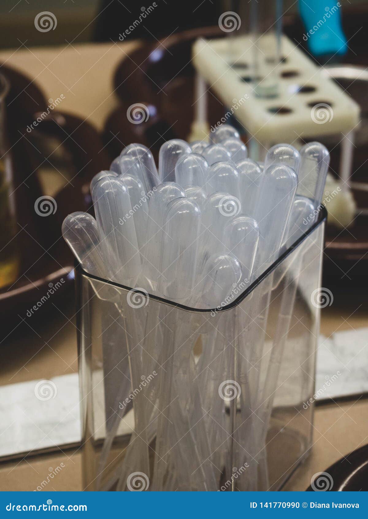 Transparent Plastic Pipettes in a Box in the Laboratory Stock Photo ...