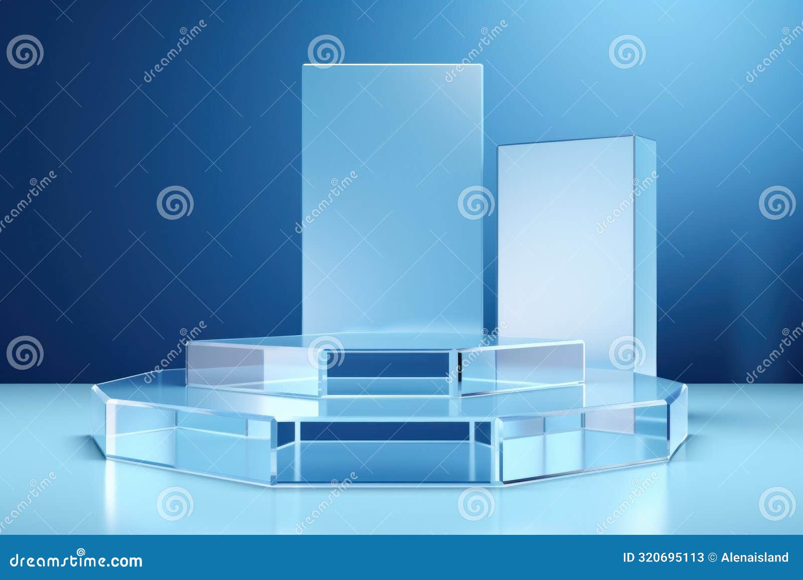 Transparent Platforms With Blue Geometric Backdrop Royalty-Free Stock ...