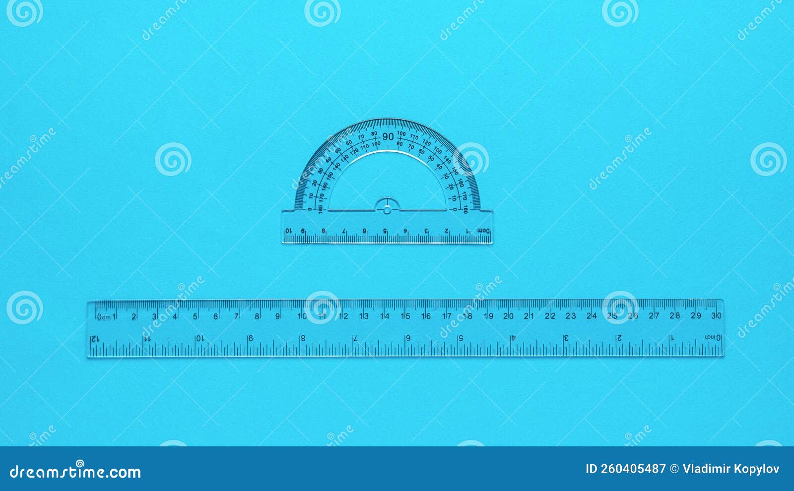 Transparent Protractor and Transparent Ruler on a Blue Background Stock ...