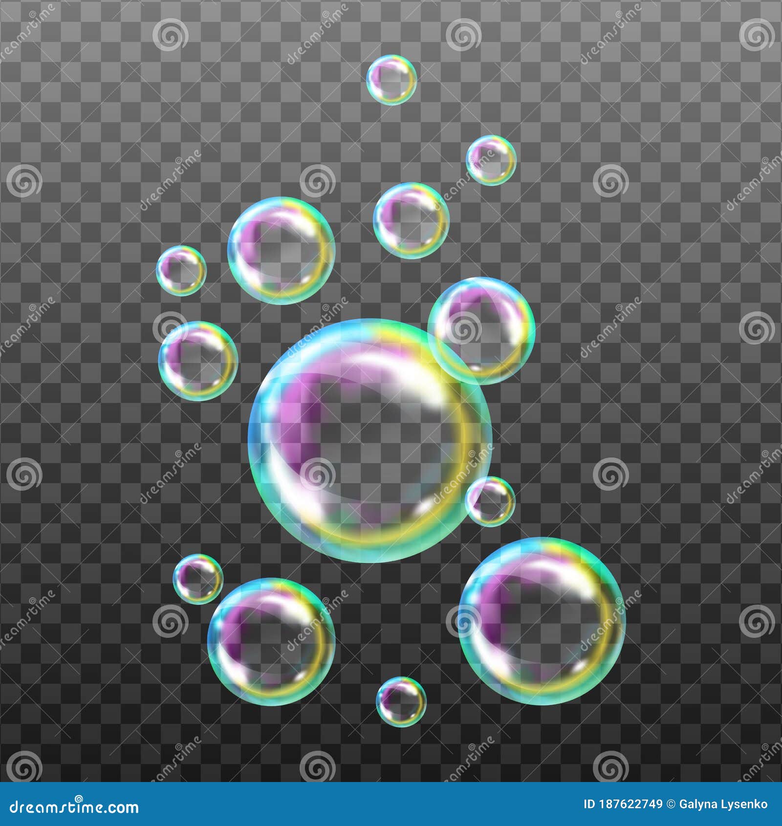 Transparent Rainbow Soap Bubbles on Checkered Background. Stock Vector ...