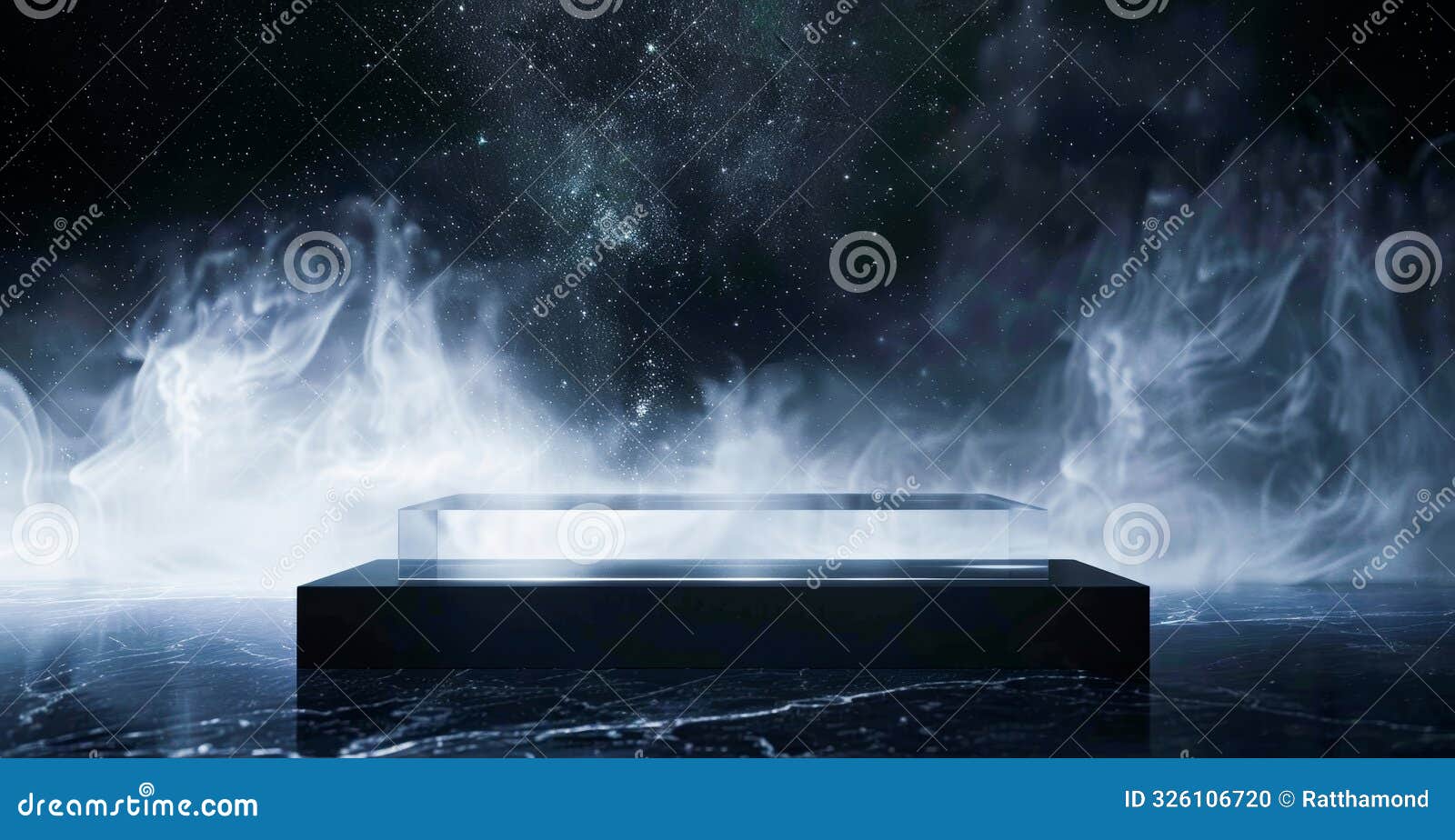 A Transparent, Rectangular Platform Floats Above a Dark, Reflective ...