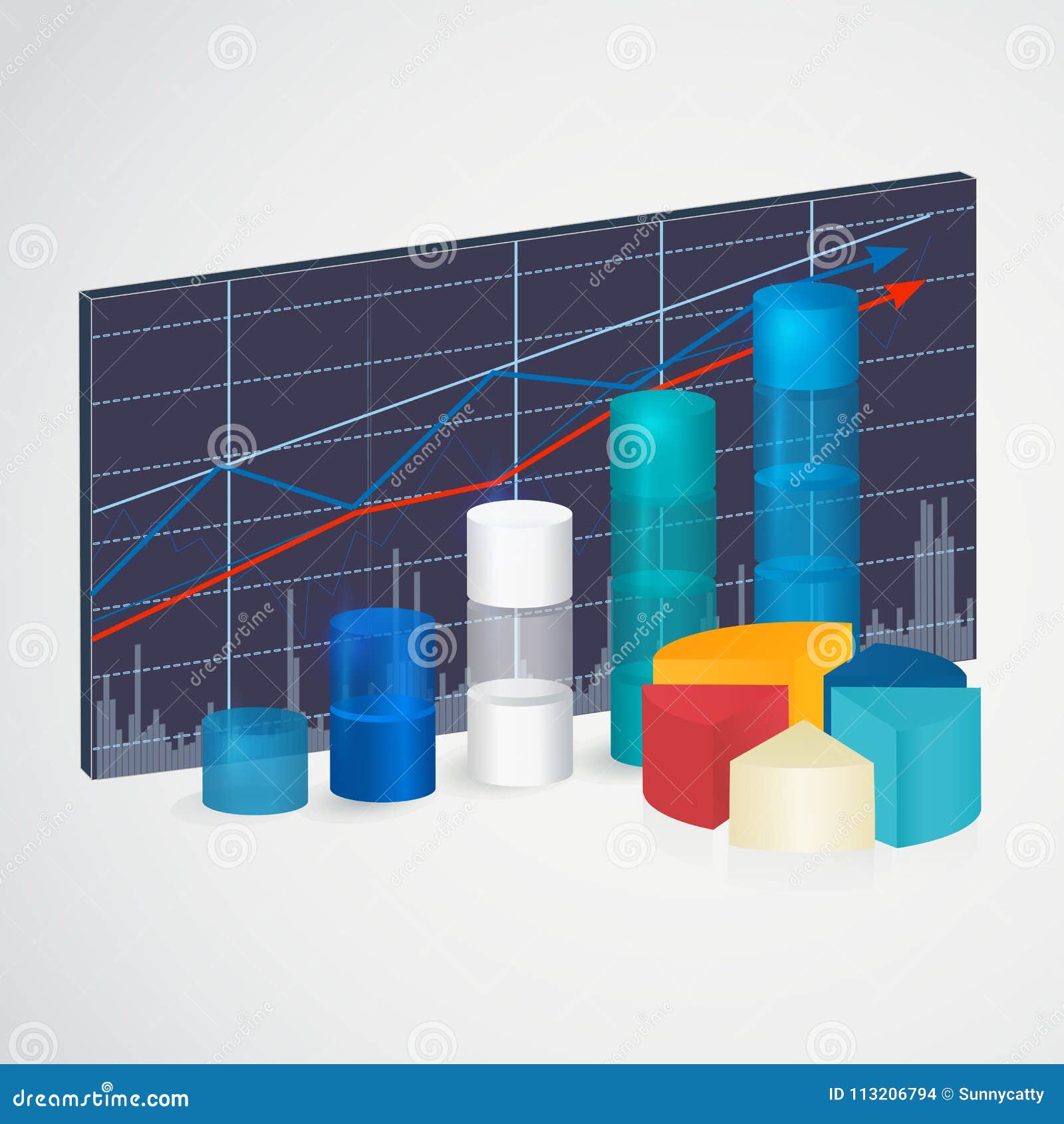 Transparent Rising Graph. 3D Digital Infographic for Financial ...
