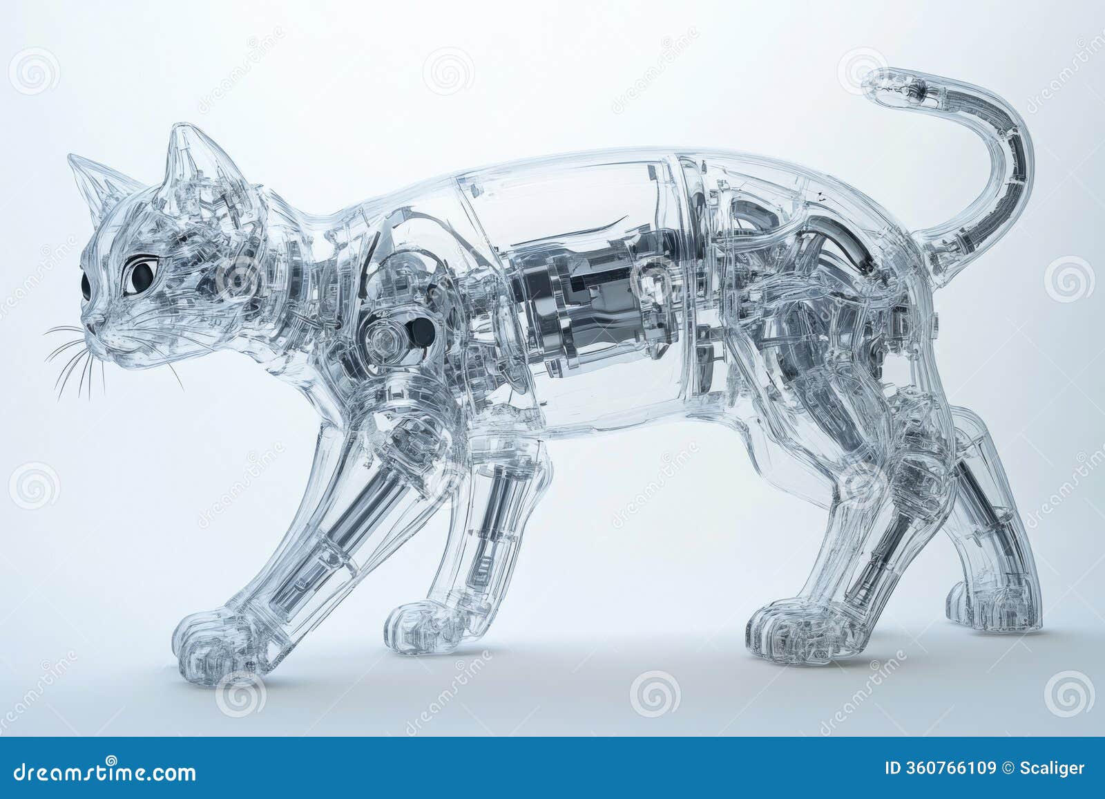Transparent Robotic Cat With Visible Internal Mechanisms Showcasing ...