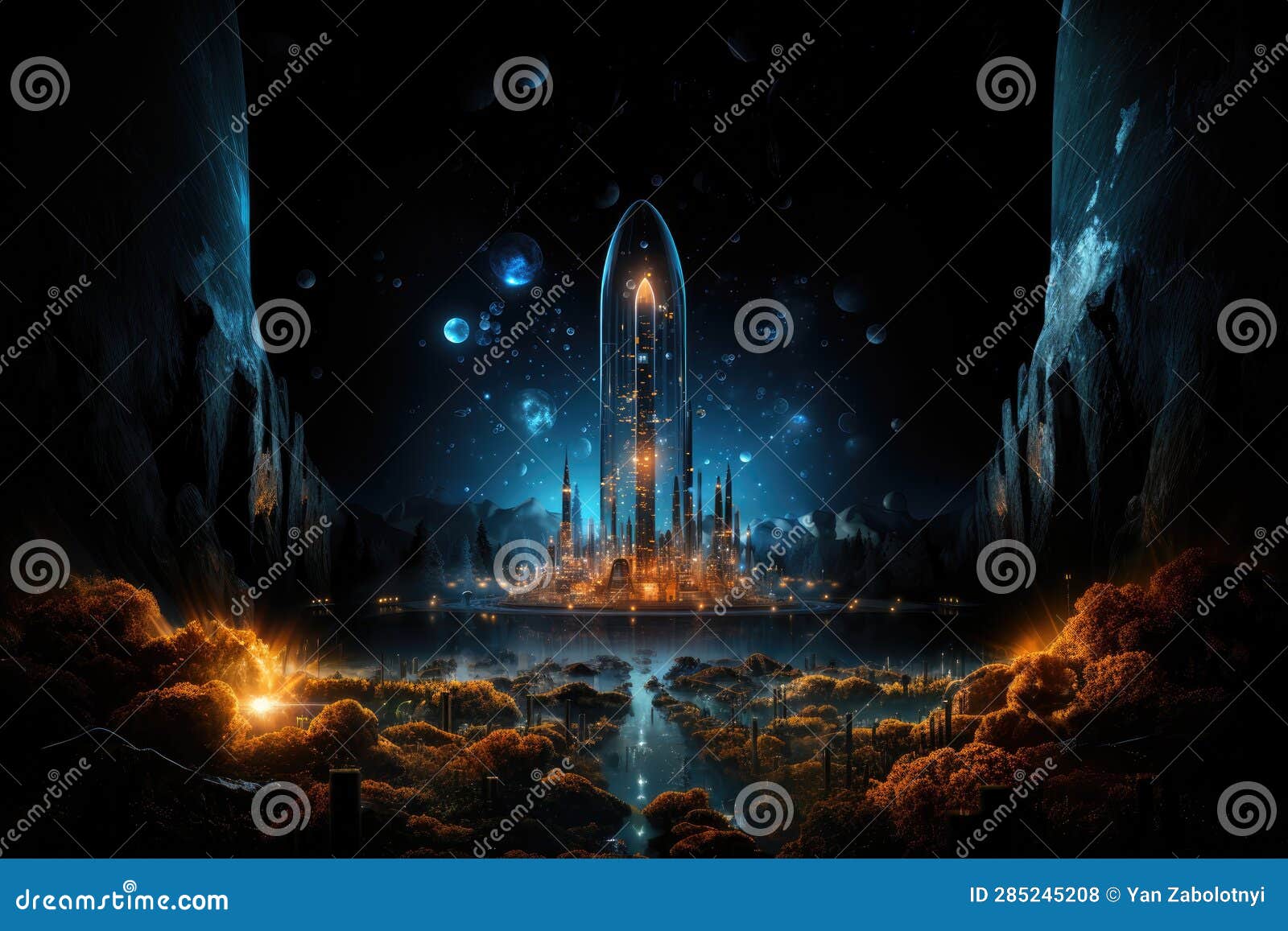 Transparent Rocket and Space Exploration Scene from Transparency of ...