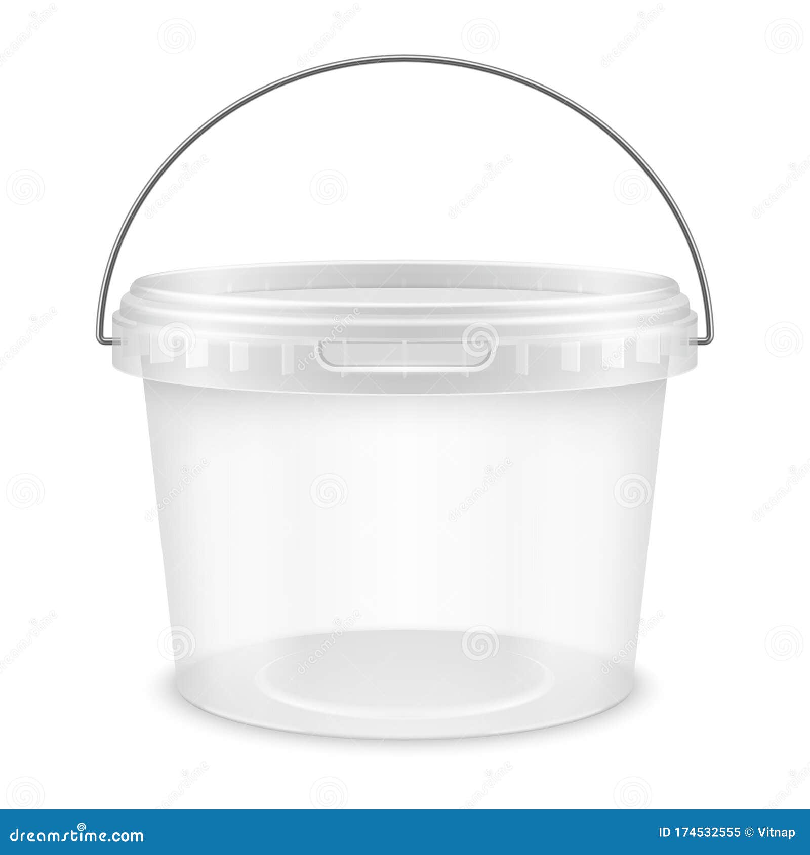 Transparent Round Empty Plastic Bucket with Metallic Handle. Front View ...