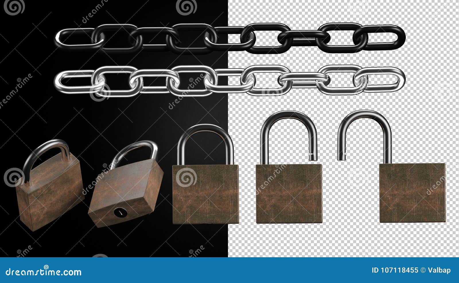 Transparent Set of Padlock and Chain Stock Image - Illustration of safe ...
