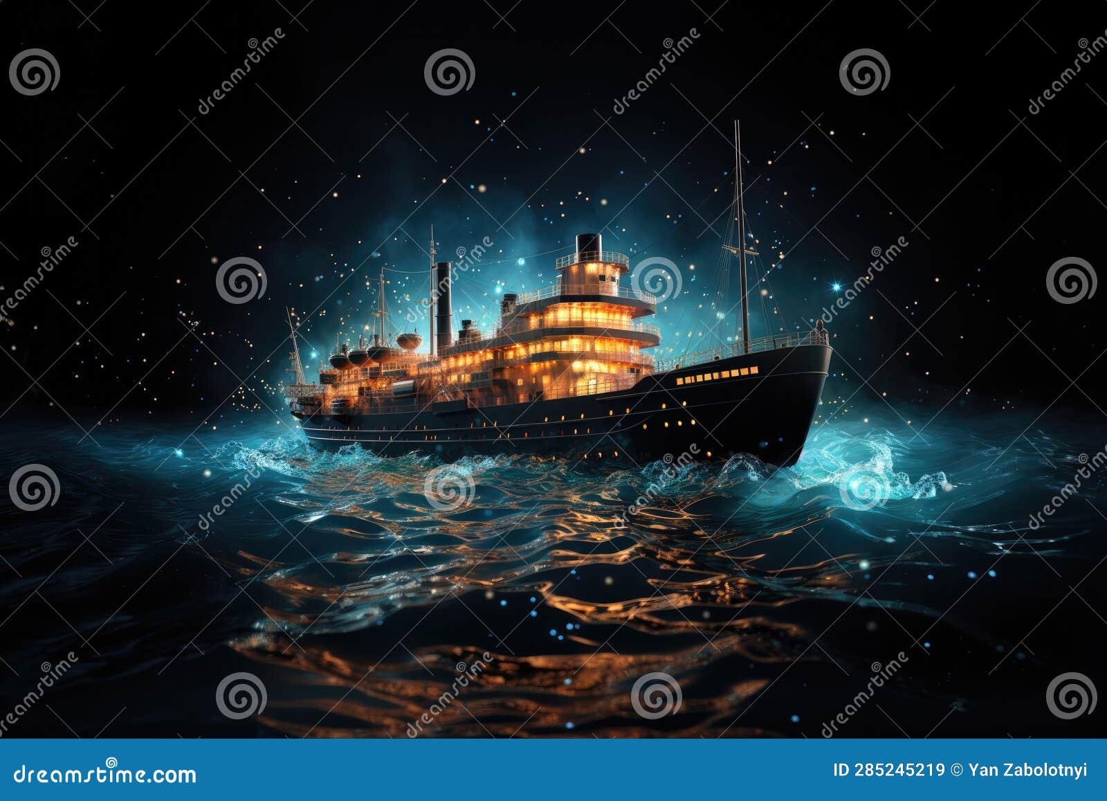 Transparent Ship and Ocean Waves from Transparency of Dots Blue Stock ...