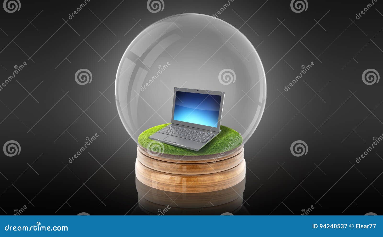 Transparent Sphere Ball with a Laptop Inside. 3D Rendering. Stock ...