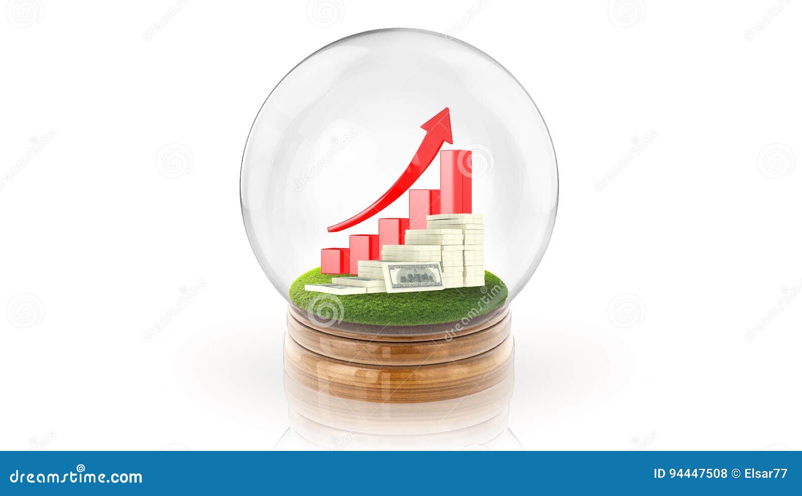 Transparent Sphere Ball with Rising Graph and Dollars Inside. 3D ...