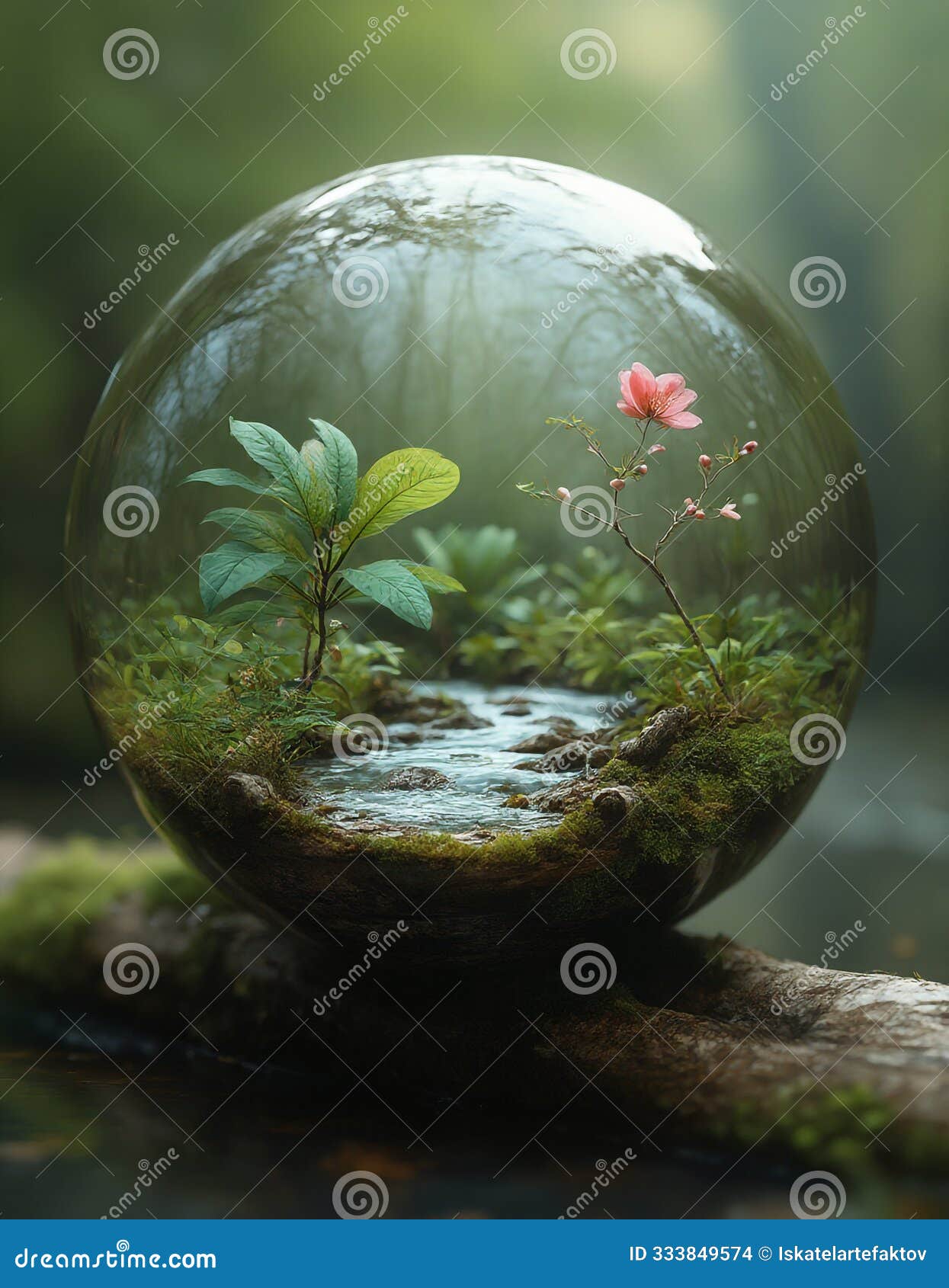 A Transparent Sphere Resting on a Mossy Surface, Containing a Miniature ...
