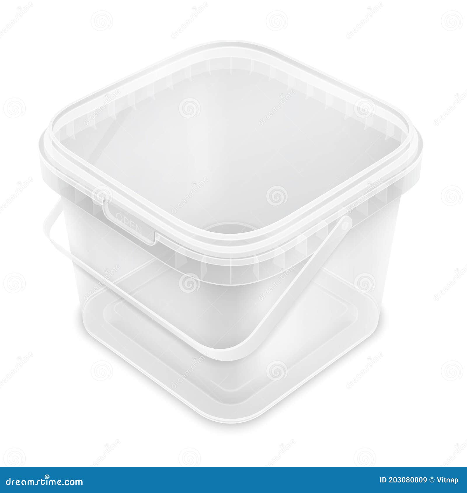 Transparent Square Empty Plastic Bucket with Handle. Top View from the ...