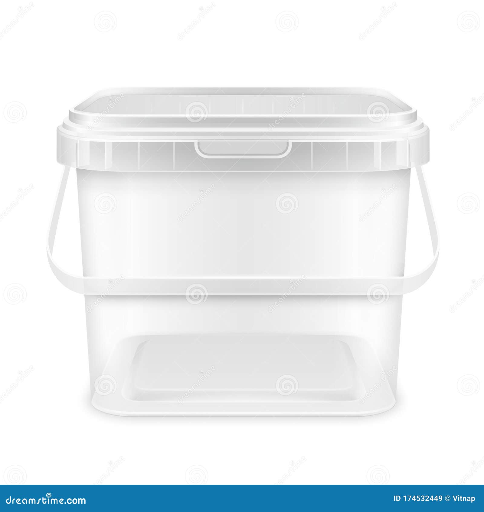 Transparent Square Empty Plastic Bucket with Lowered Handle. Front View ...