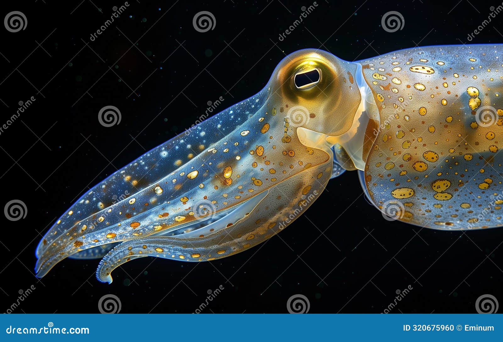 Transparent Squid Underwater with Blurred Background Stock Illustration ...