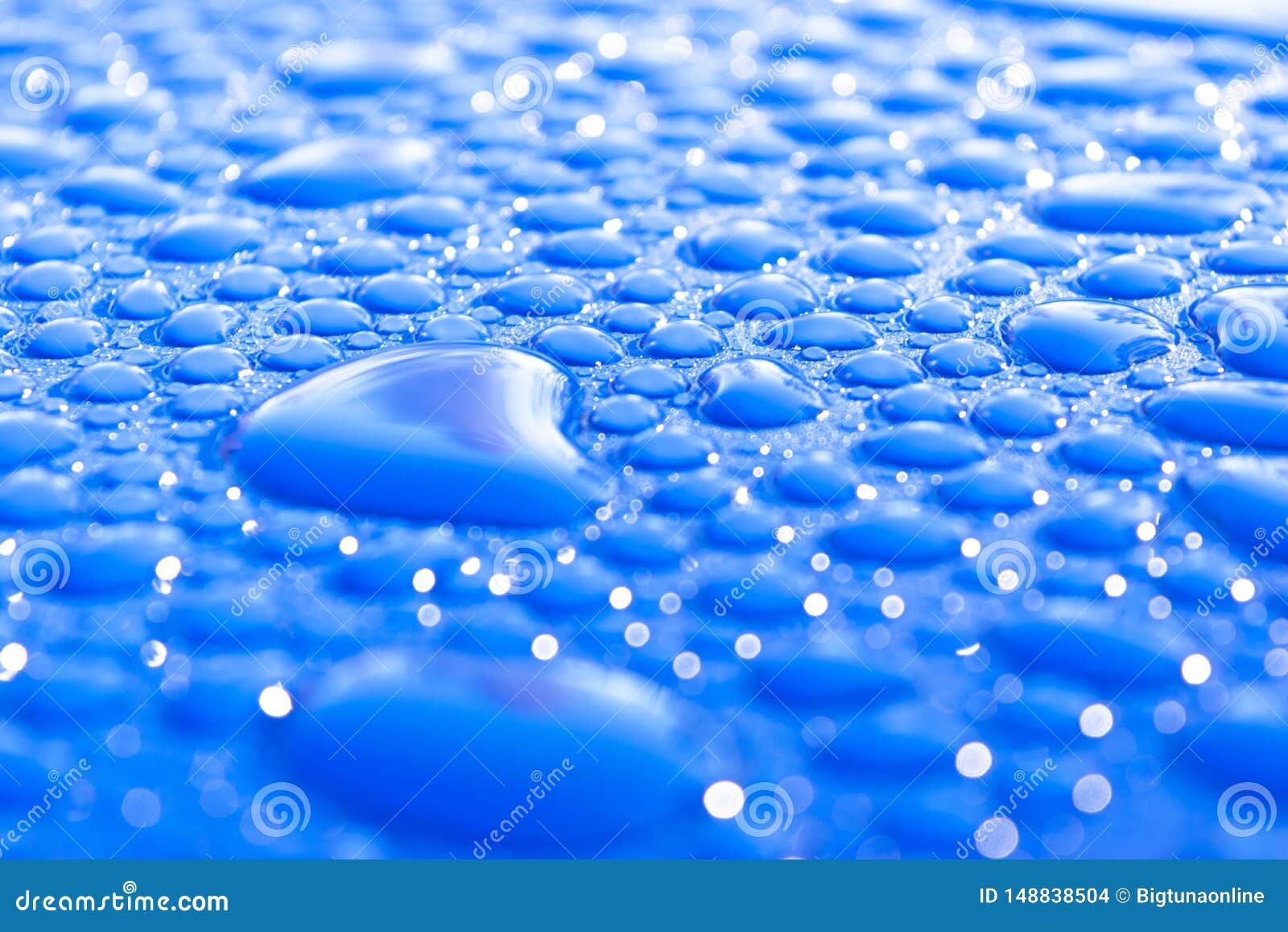 Transparent Still Water Drops on Light Blue Background. Blue Water ...