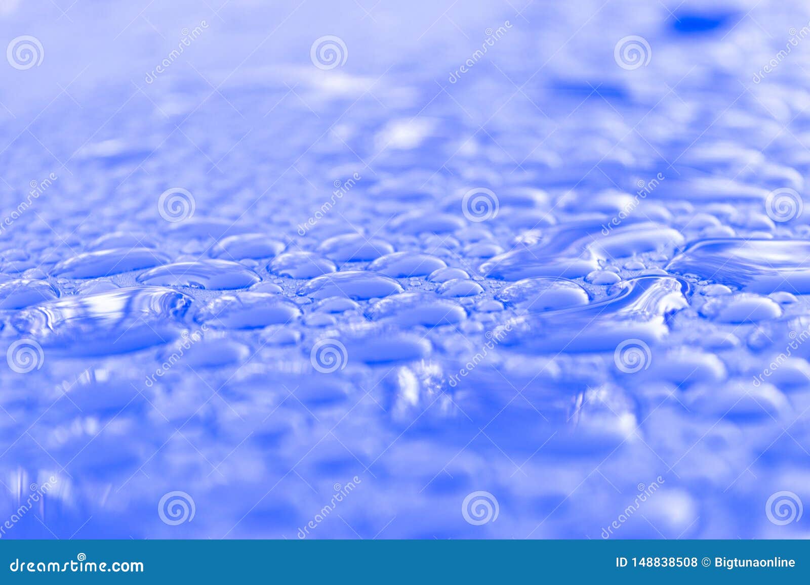 Transparent Still Water Drops on Light Blue Background. Blue Water ...