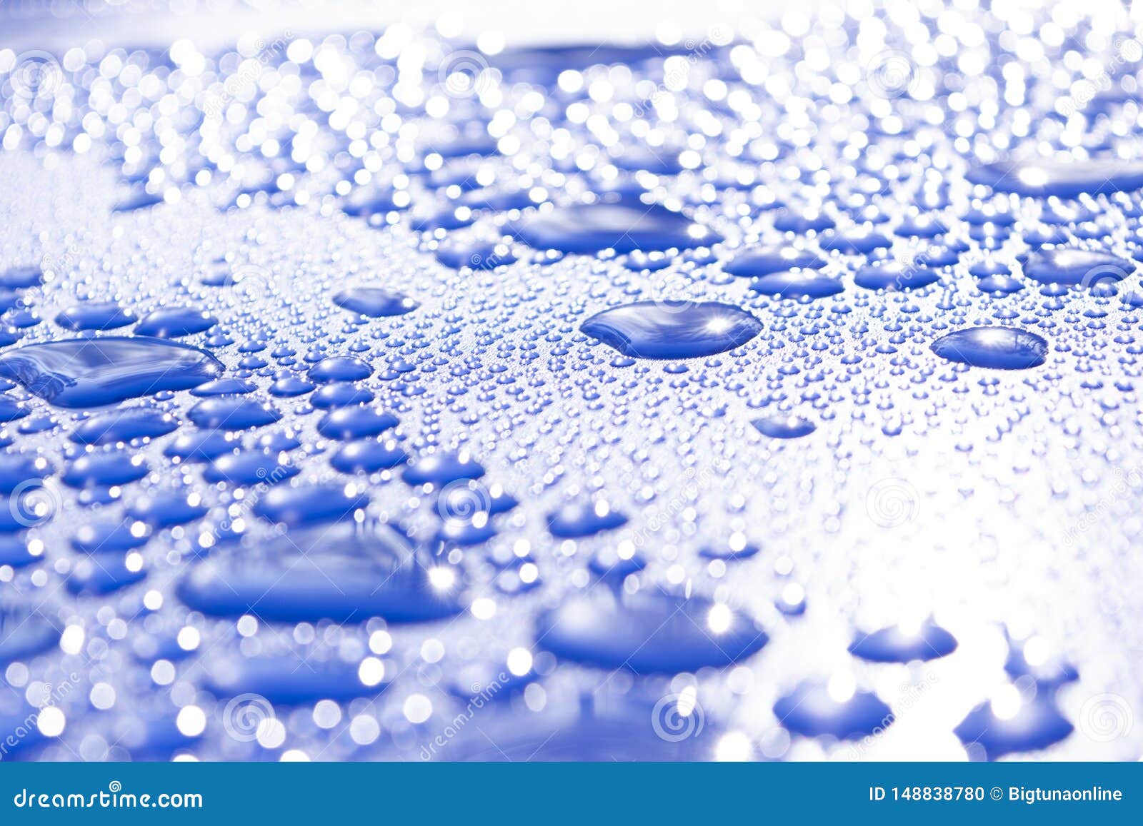 Transparent Still Water Drops on Light Blue Background. Blue Water ...