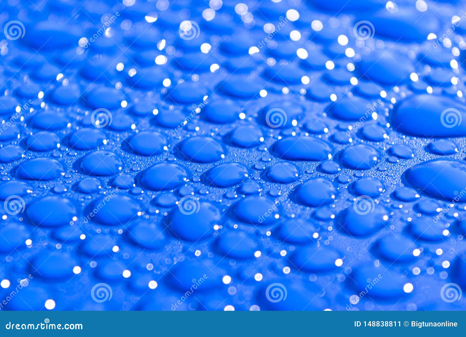 Transparent Still Water Drops on Light Blue Background. Blue Water ...