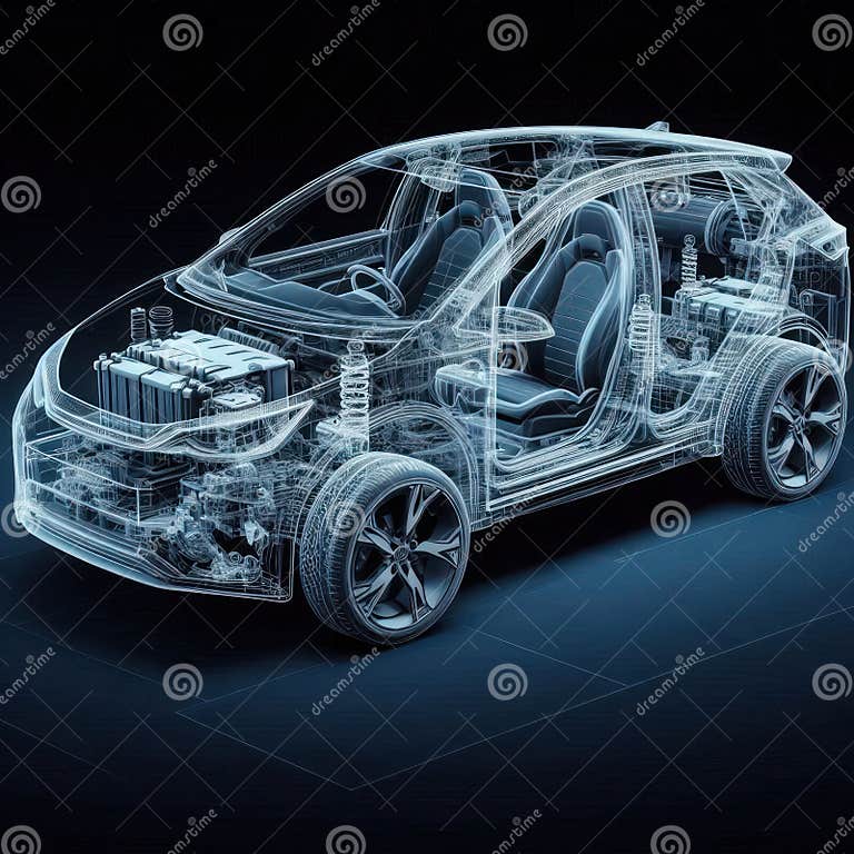 Transparent Technical Visualization of an Electric Car. Stock Image ...