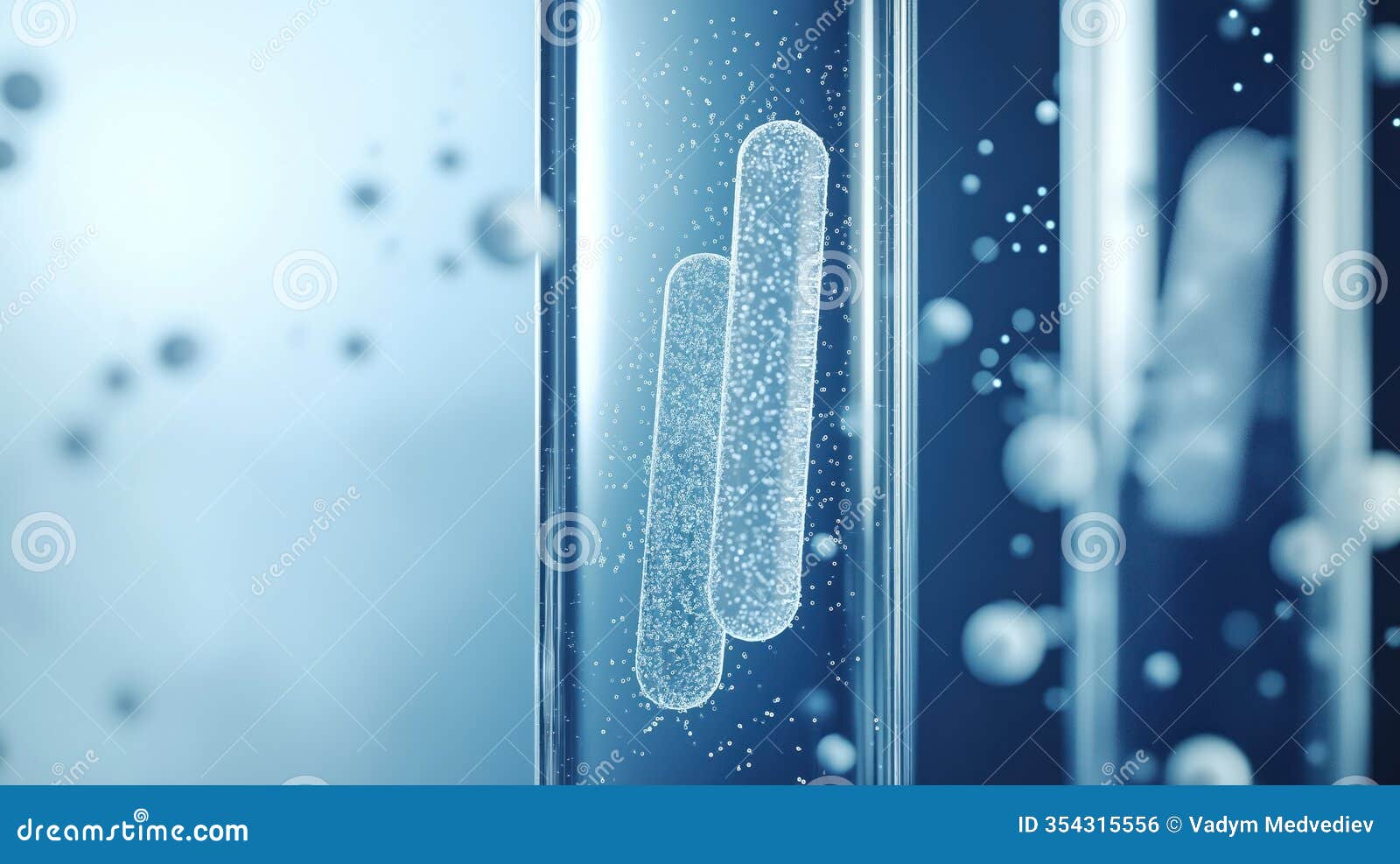 Transparent Test Tube With Small Particles In Liquid. Microscopic ...