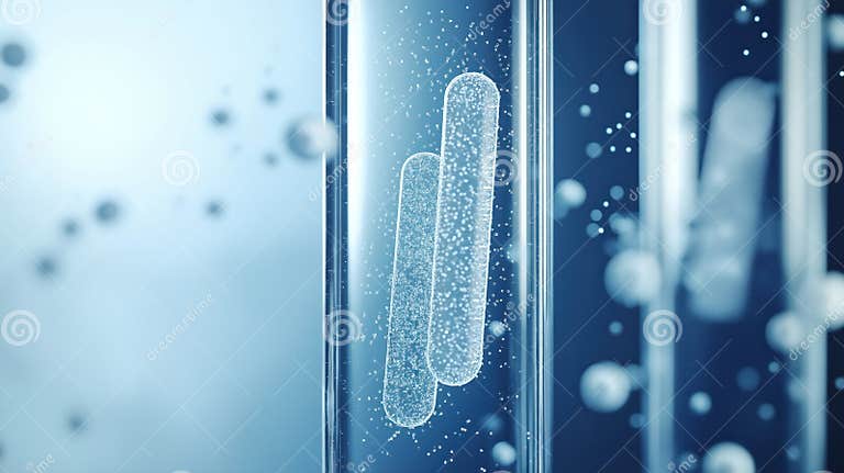 Transparent Test Tube with Small Particles in Liquid. Microscopic ...