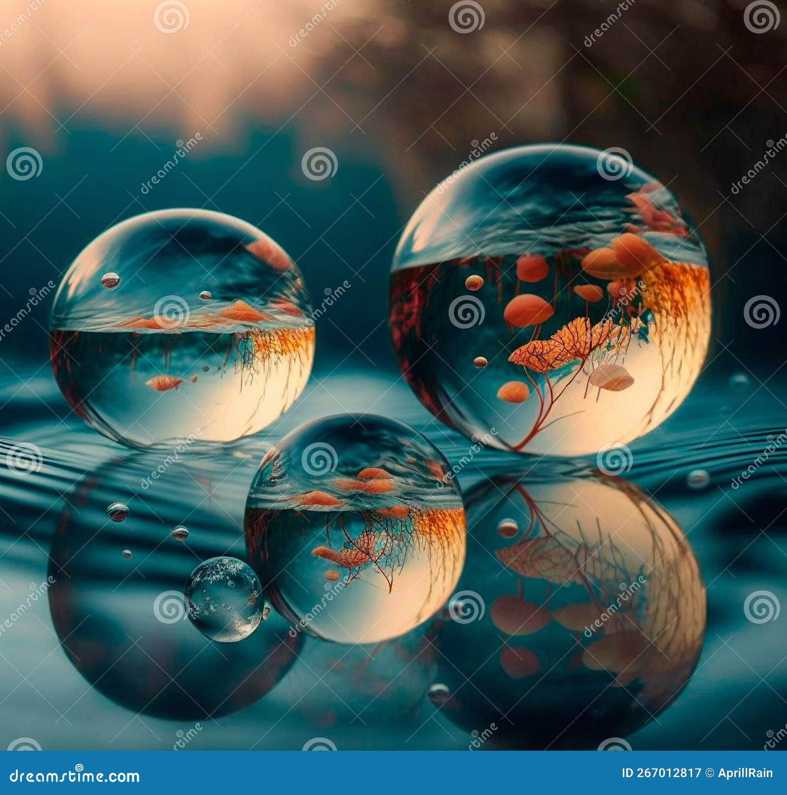 Transparent Water Spheres Against a Stunning Backdrop of Mountains and ...