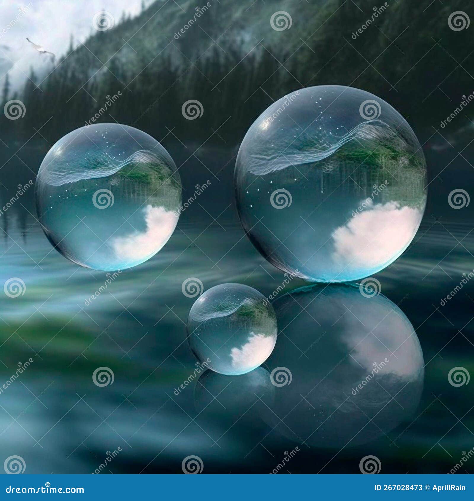 Transparent Water Spheres Against a Stunning Backdrop of Mountains and ...