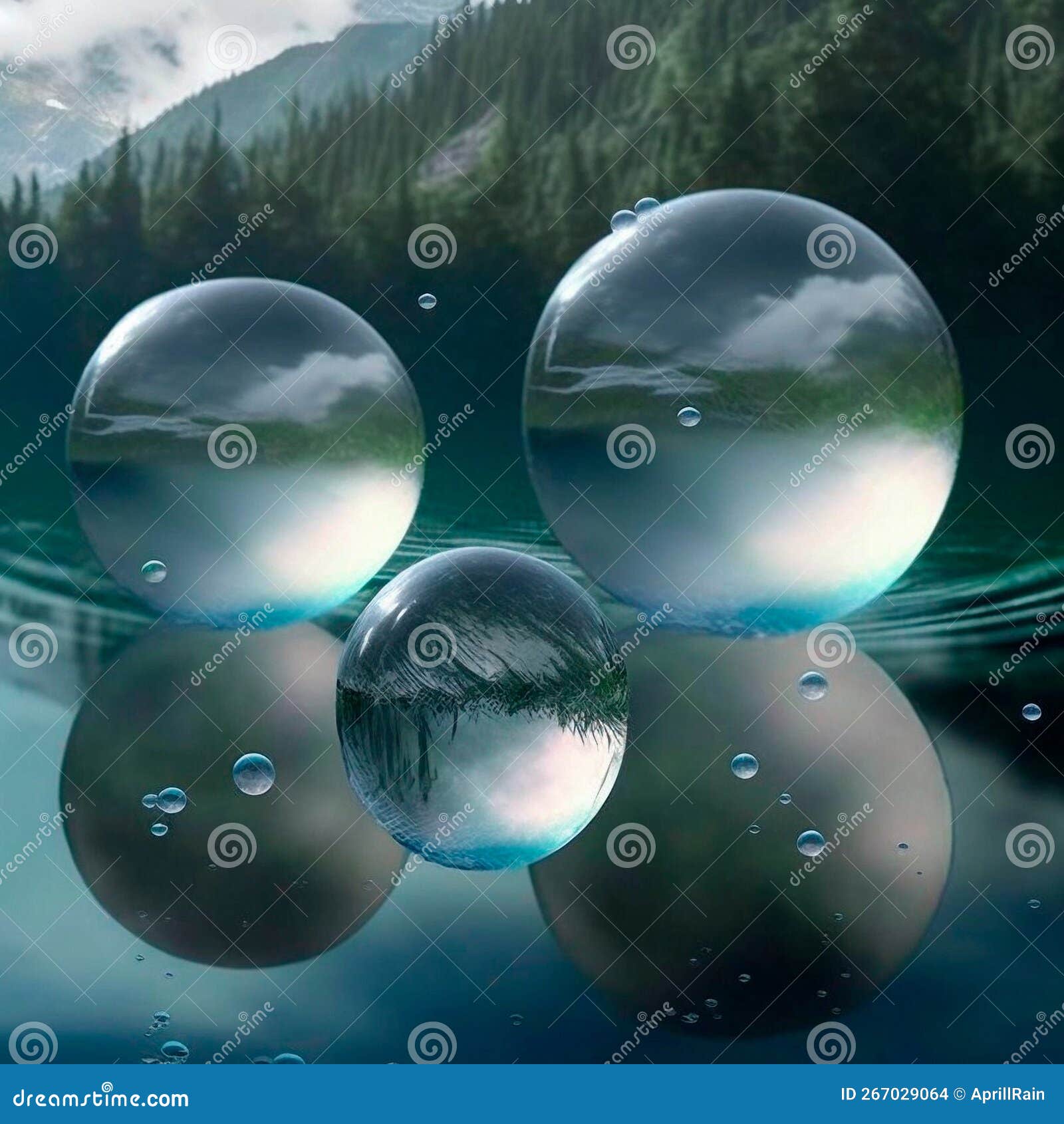 Transparent Water Spheres Against a Stunning Backdrop of Mountains and ...