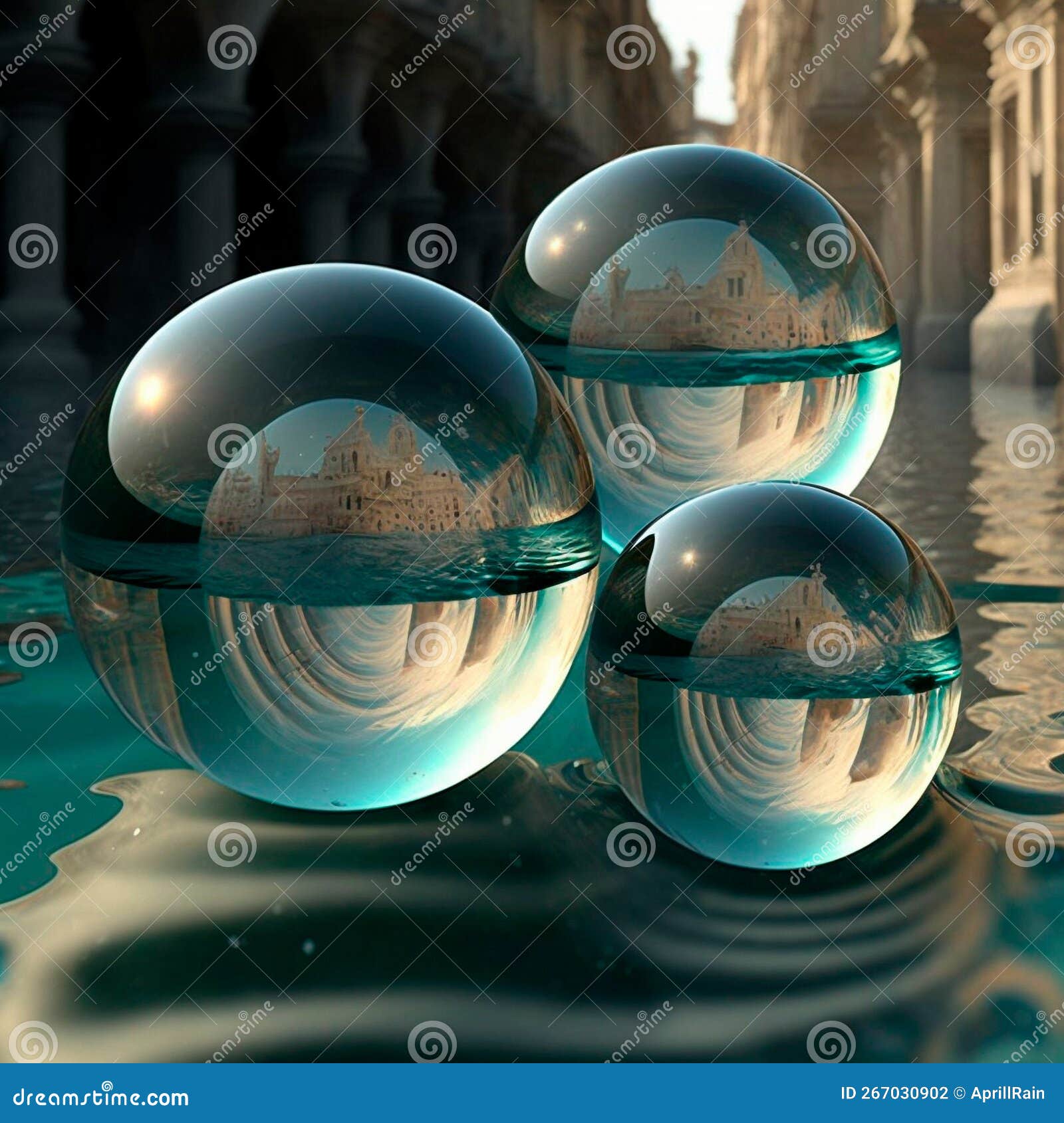 Transparent Water Spheres Against a Stunning Backdrop of Mountains and ...