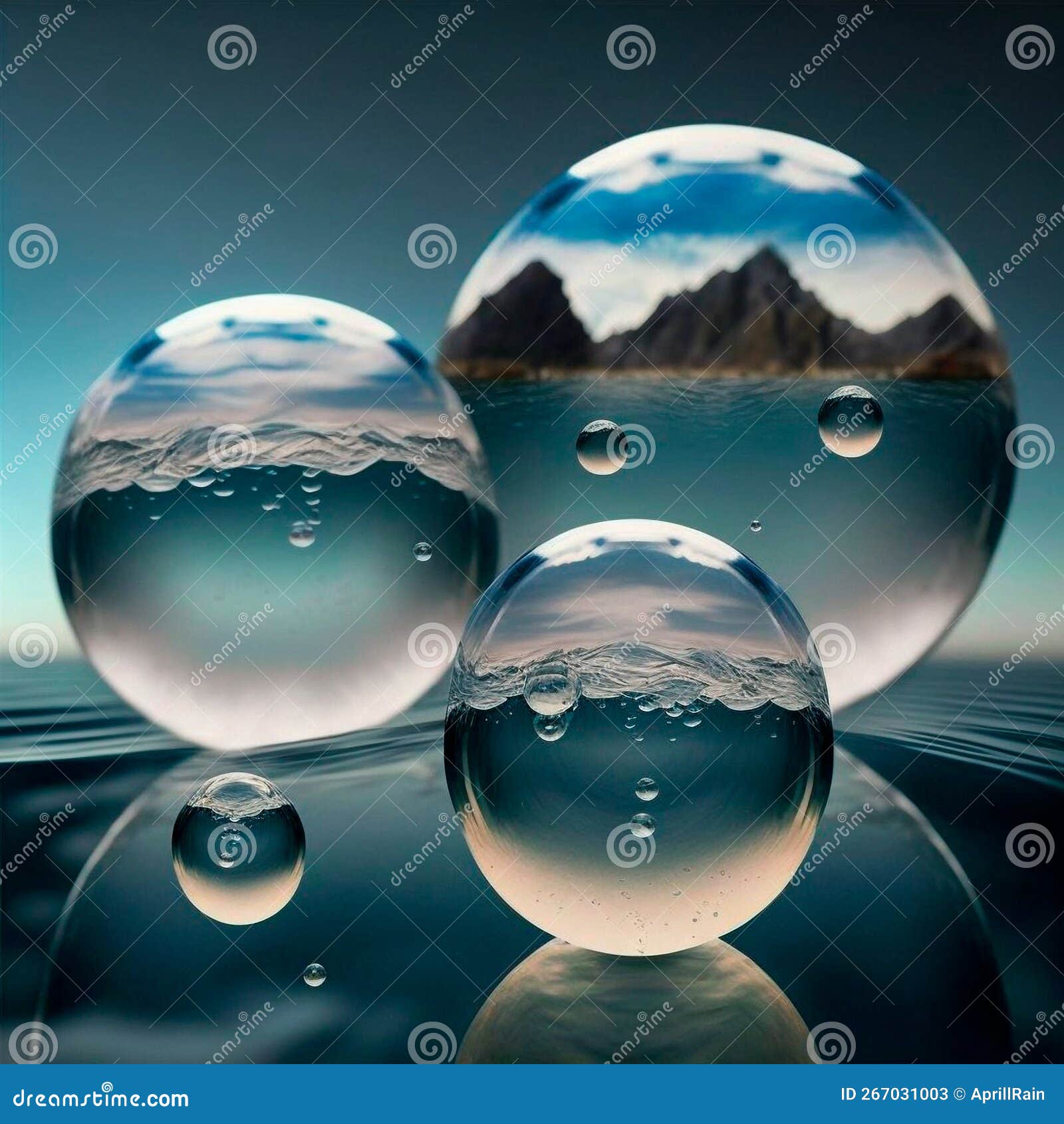 Transparent Water Spheres Against a Stunning Backdrop of Mountains and ...