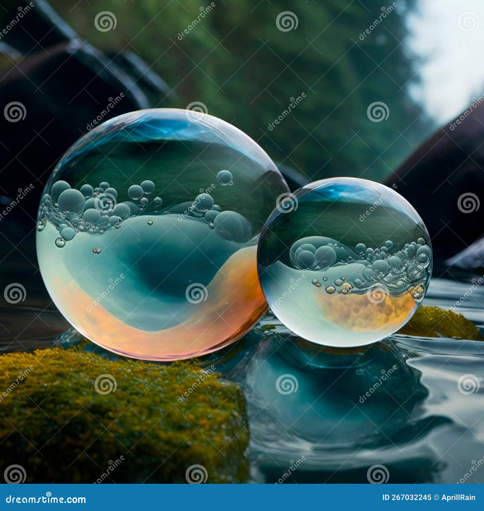 Transparent Water Spheres Against a Stunning Backdrop of Mountains and ...