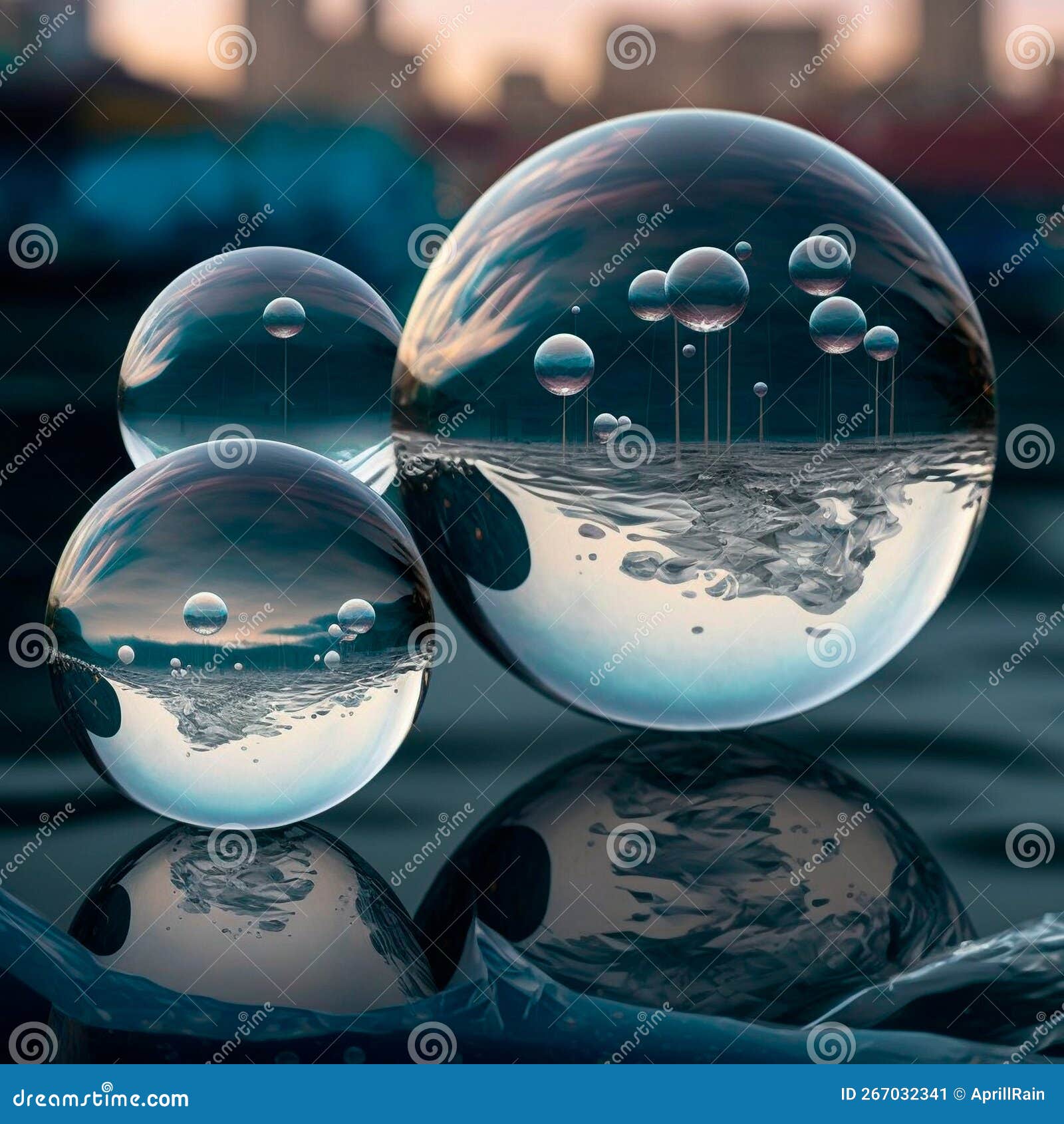 Transparent Water Spheres Against a Stunning Backdrop of Mountains and ...