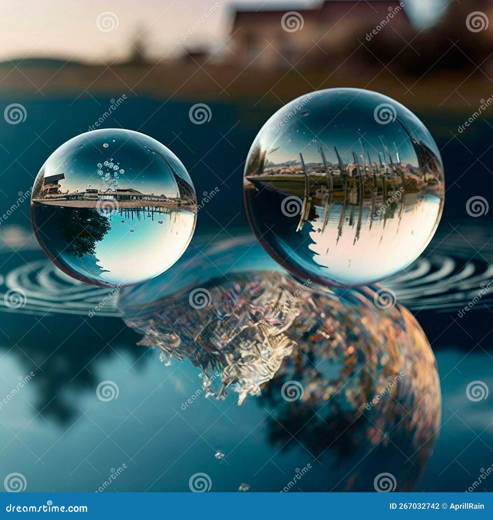 Transparent Water Spheres Against a Stunning Backdrop of Mountains and ...