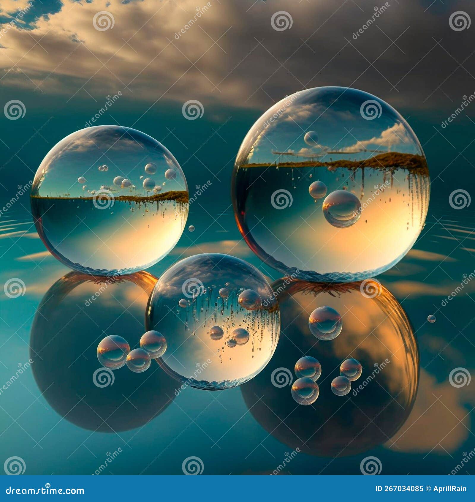 Transparent Water Spheres Against a Stunning Backdrop of Mountains and ...