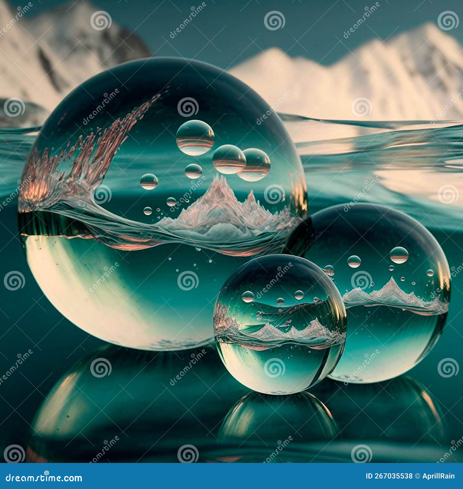 Transparent Water Spheres Against a Stunning Backdrop of Mountains and ...