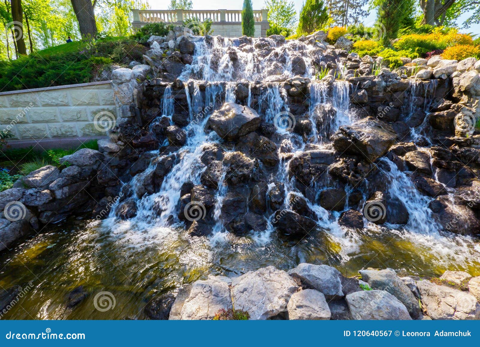 Transparent Water Stream Running Down the Rocks in the Park Stock Image ...