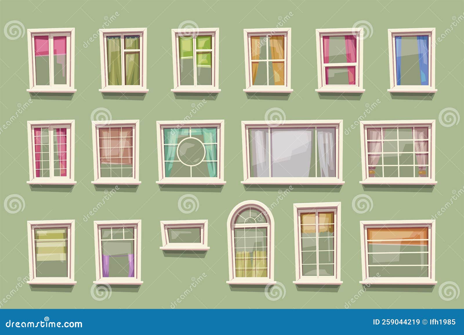 Transparent Windows Big Set in Cartoon Style Stock Vector ...